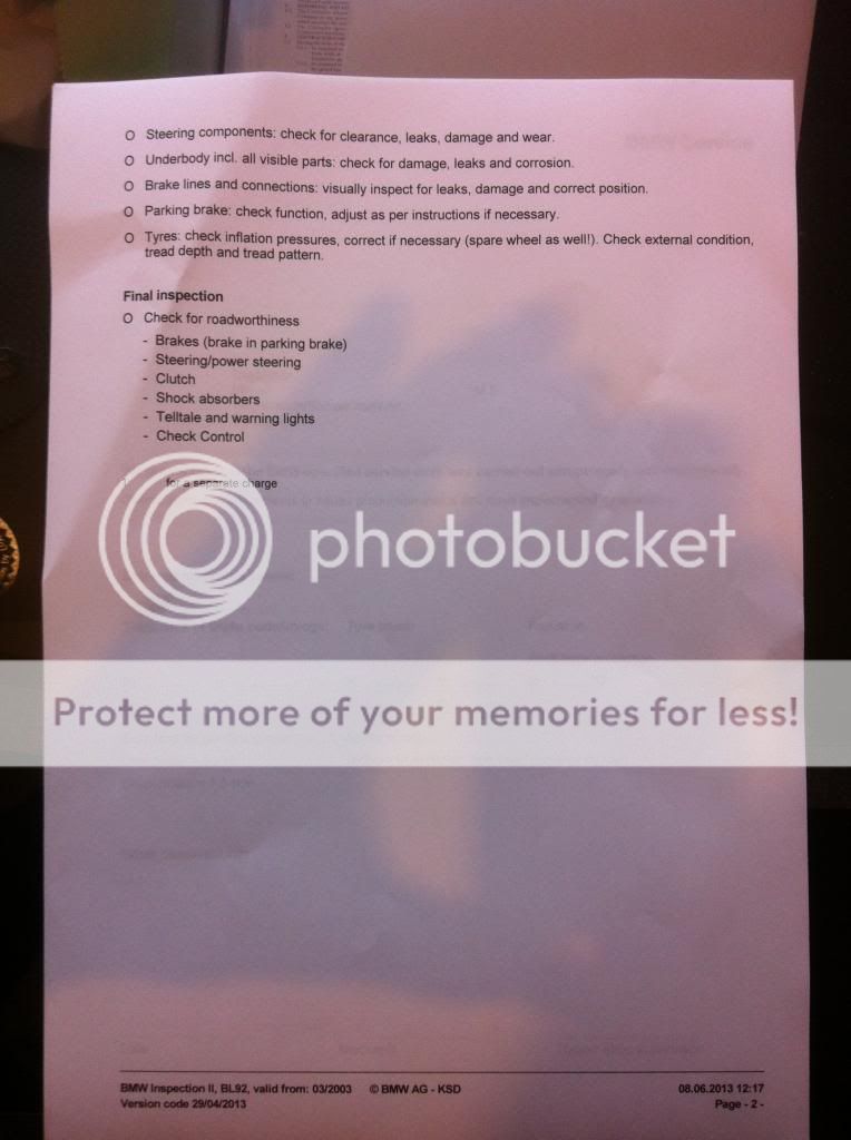 BMW inspection II checklist | The M3cutters