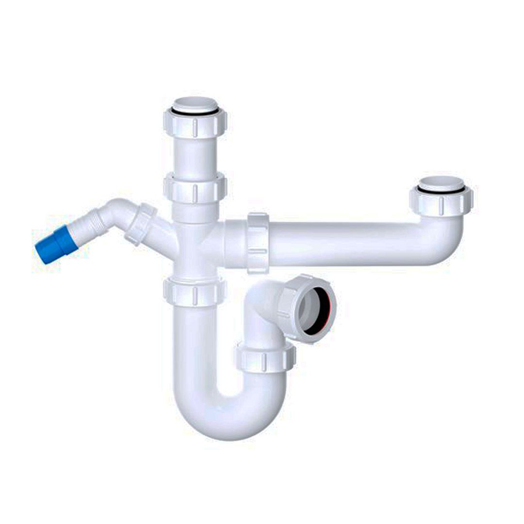 VIVA Kitchen Sink 1.5 Bowl Waste Trap Kit + Appliance Discharge Conn ...